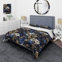 Designart "Cobalt Blue Gilded Frames Victorian Pattern IV" Blue Cottage Bedding Cover Set With 2 ...